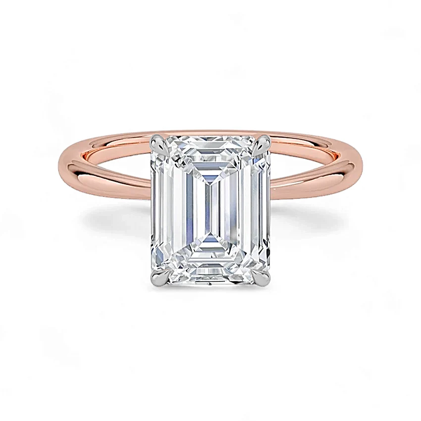 14K Gold Solitaire Engagement Ring with IGI Certified Emerald Cut Lab ...