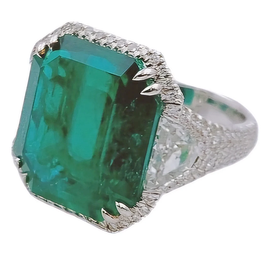 16.81 Carat GIA Certified Colombian Emerald 18K White Gold Ring with V ...